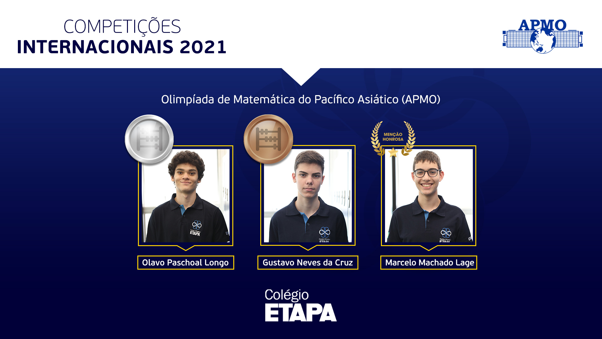 Alunos do Colégio Etapa são premiados na APMO 2021